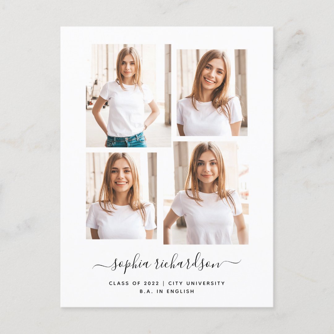 2022 Absolvent | Modernes Vier-Bild-Collage-Layout Postkarte | Zazzle.at