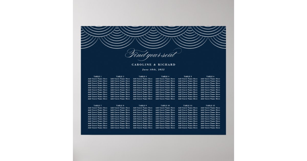 Art Deco Navy Blue Silver Wedding Chart Poster | Zazzle.at