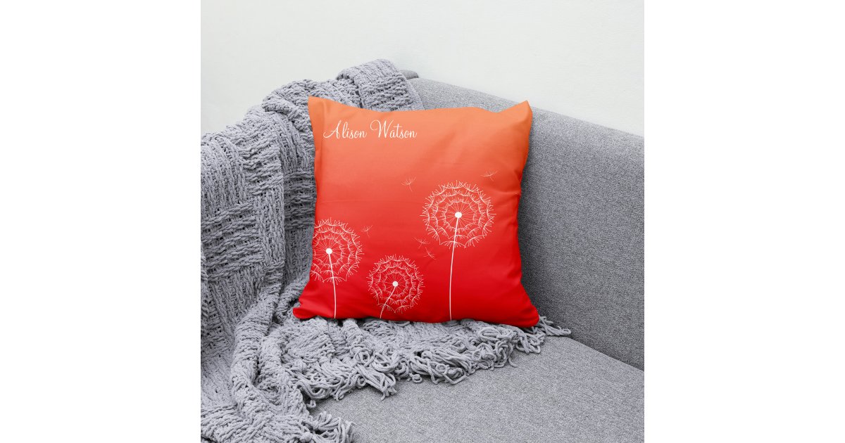 Blume Minimalistisch Red White Dandela Name Kissen | Zazzle.at