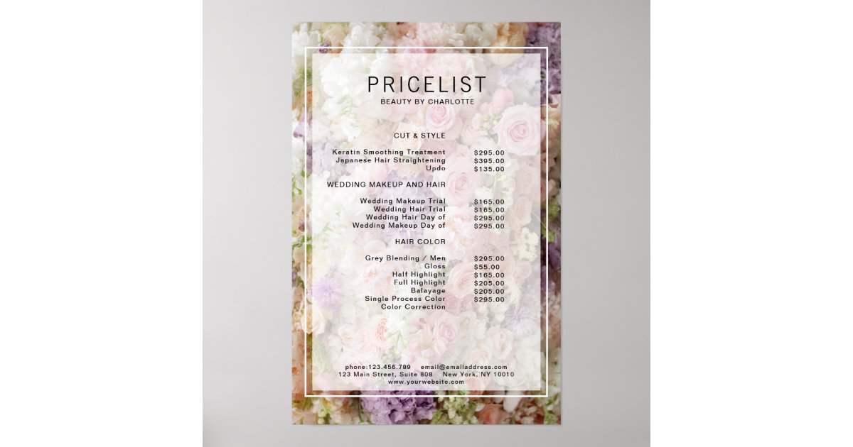 Blume Salon Preisliste, Salon, Preisliste Poster | Zazzle.at
