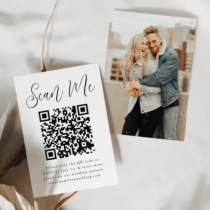 Einfaches Schwarzes Script Foto QR Code Hochzeit R Begleitkarte | Zazzle.at