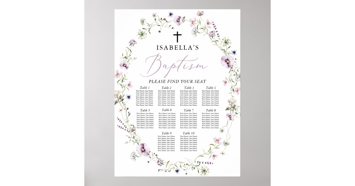 Elegante Wildblume Taufe Girl Seating Chart Poster | Zazzle.at