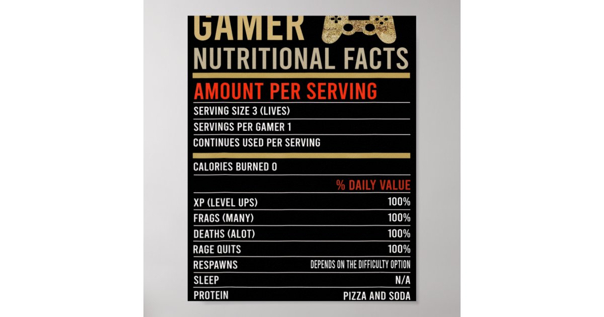 Gamer Nutritional Facts Cool Gamer Video Game Fun Poster | Zazzle.at