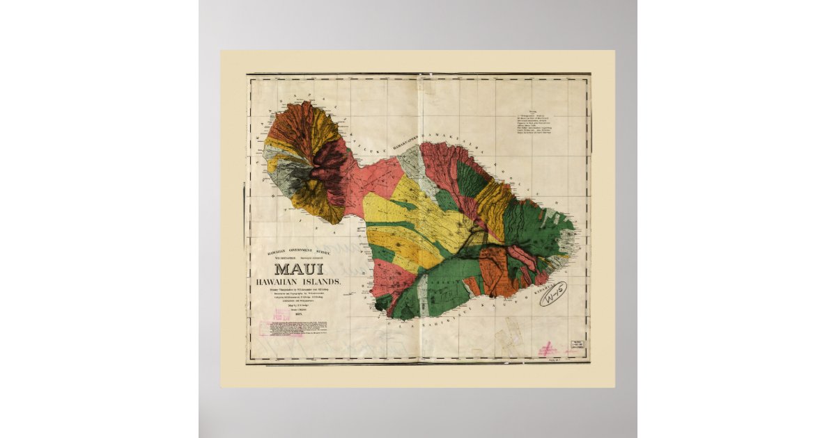 Karte von Maui, Hawaiianische Insel (1885) Poster | Zazzle.at