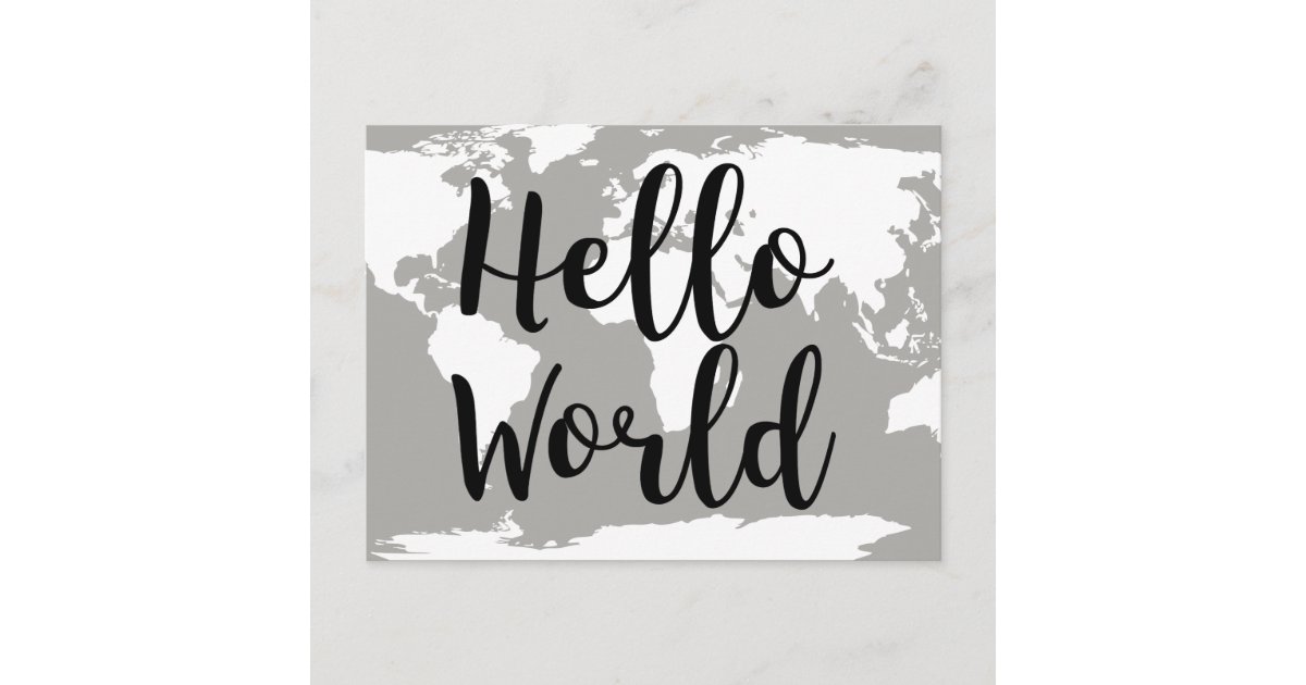 Modern Hello World Map Silhouette Postkarte | Zazzle.at
