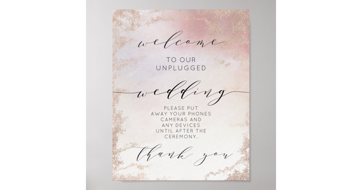 Ombre Blush Pink Unplugged Wedding Table Sign Poster | Zazzle.at