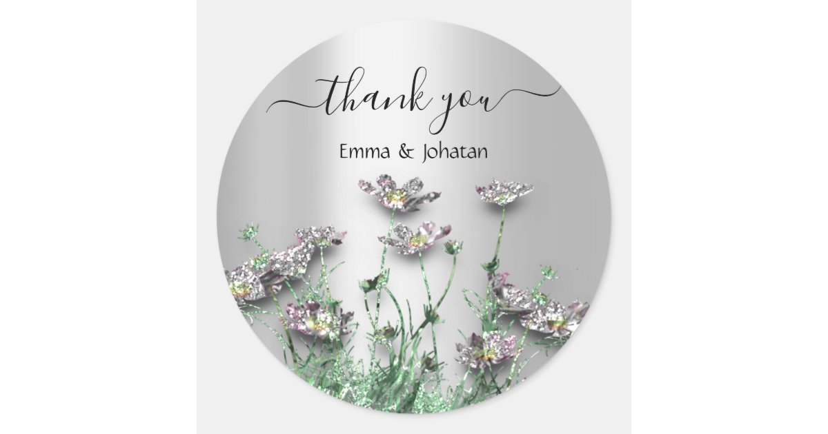 Vielen Dank Name 16. Bridal Meadow Wildblumen Grau Runder Aufkleber ...