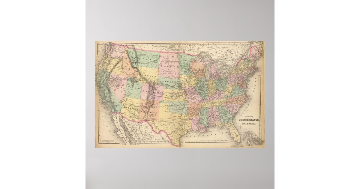 Vinage Map of The United States (1873) Poster | Zazzle.at