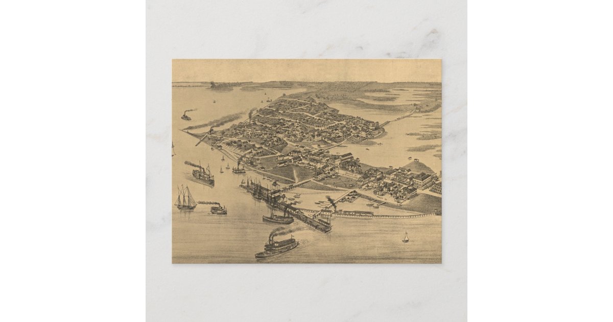 Vintage Pictorial Map of Cedar Key FL (1884) Postkarte | Zazzle.at