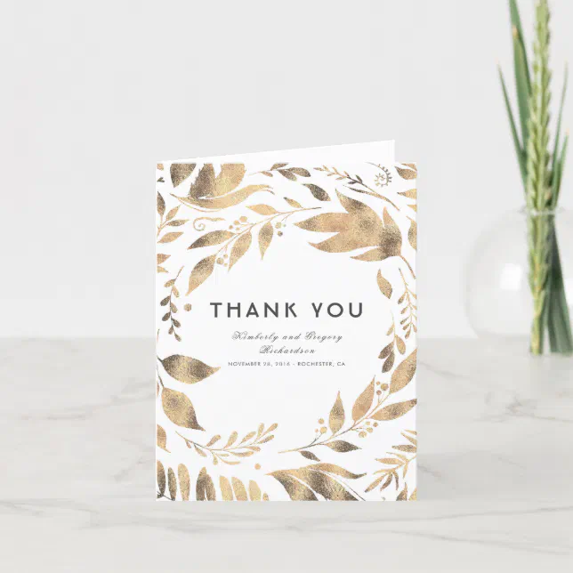White and Gold Blätter Laurel Wedding Vielen Dank Dankeskarte | Zazzle.at